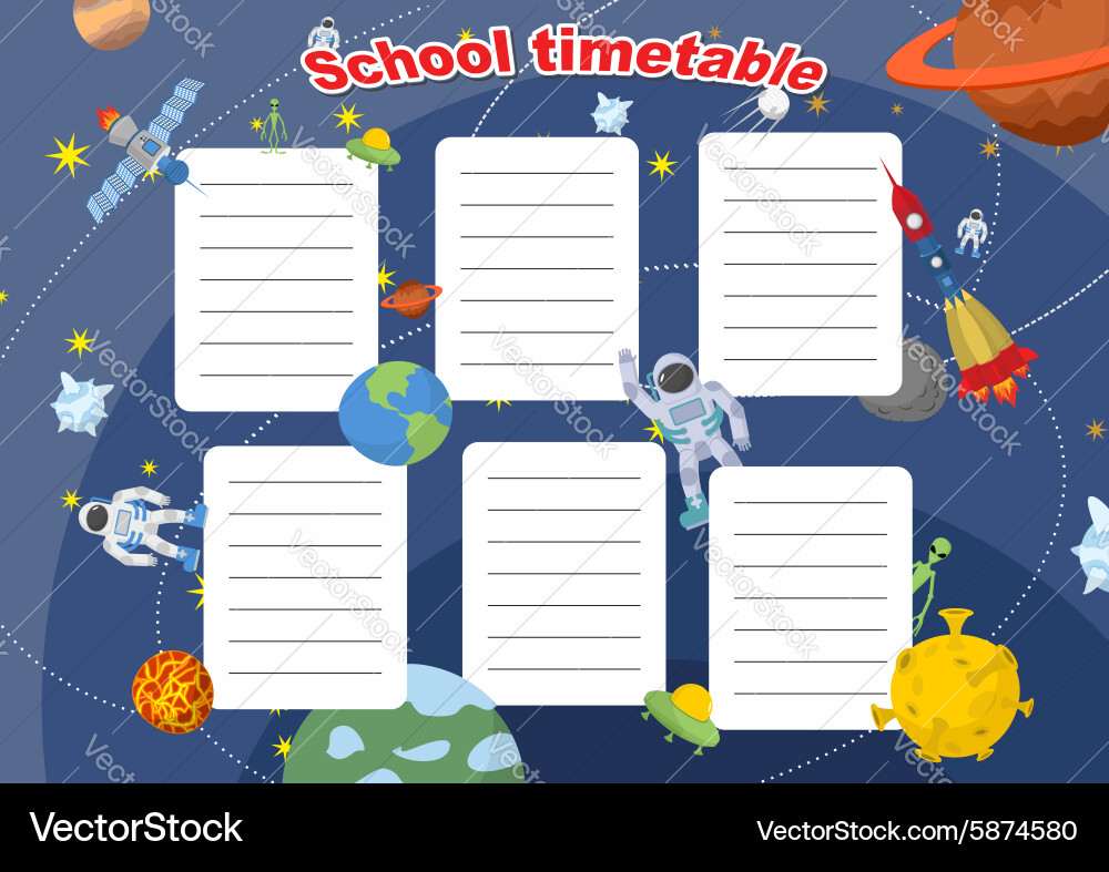 School timetable with space design Lesson plans Vector Image