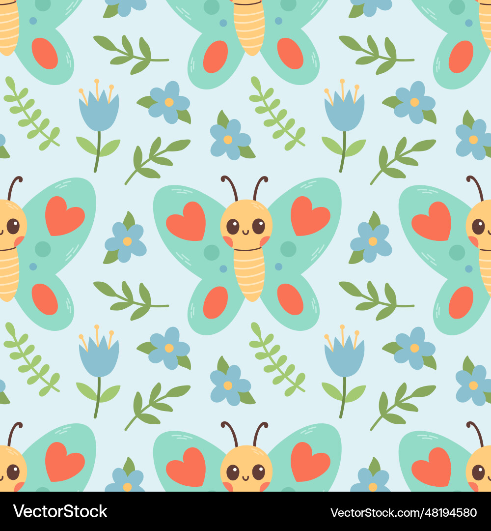 Seamless pattern of butterfly blue flowers Vector Image
