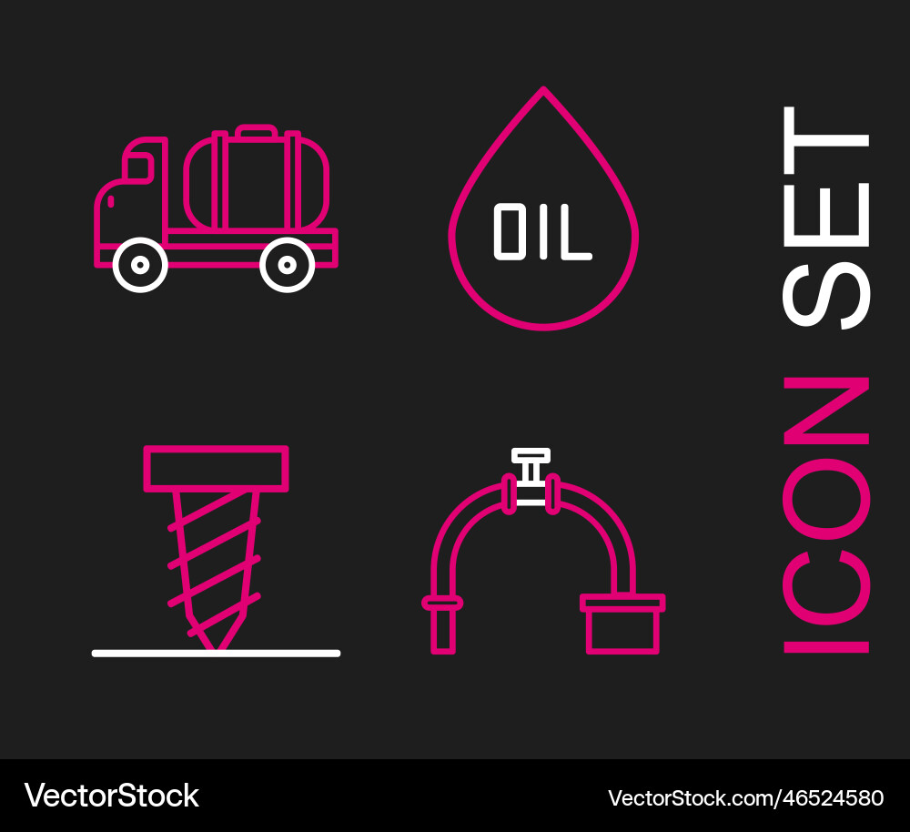 Set line industry pipe and valve rotating drill Vector Image