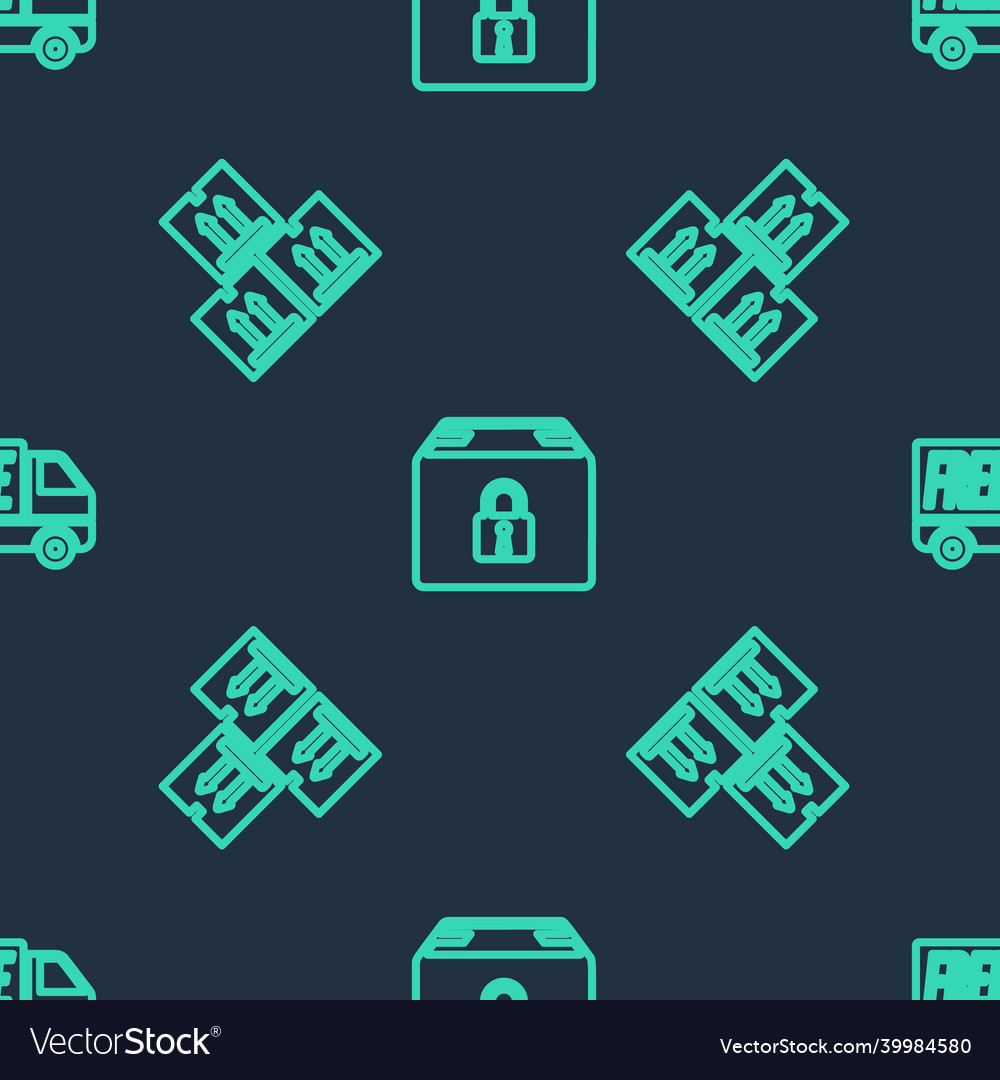 Set line locked package cardboard box Royalty Free Vector