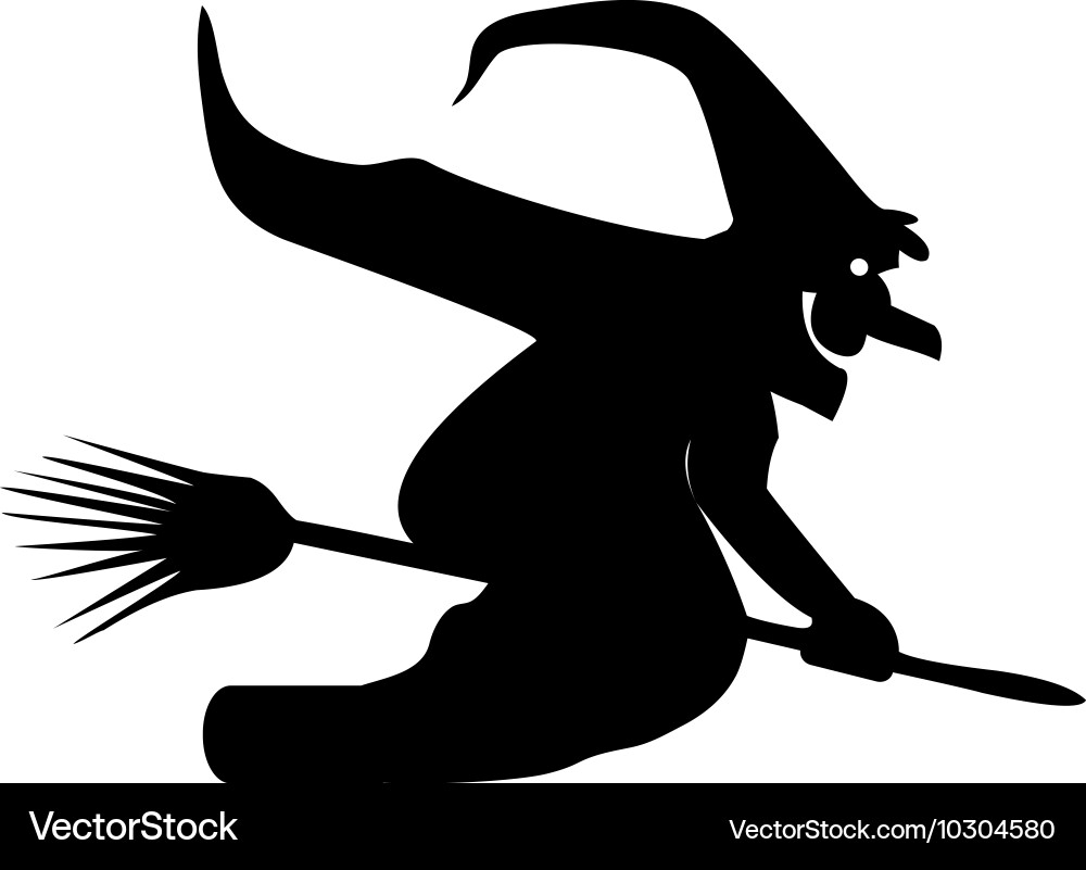 Silhouette of a witch on broomstick Royalty Free Vector