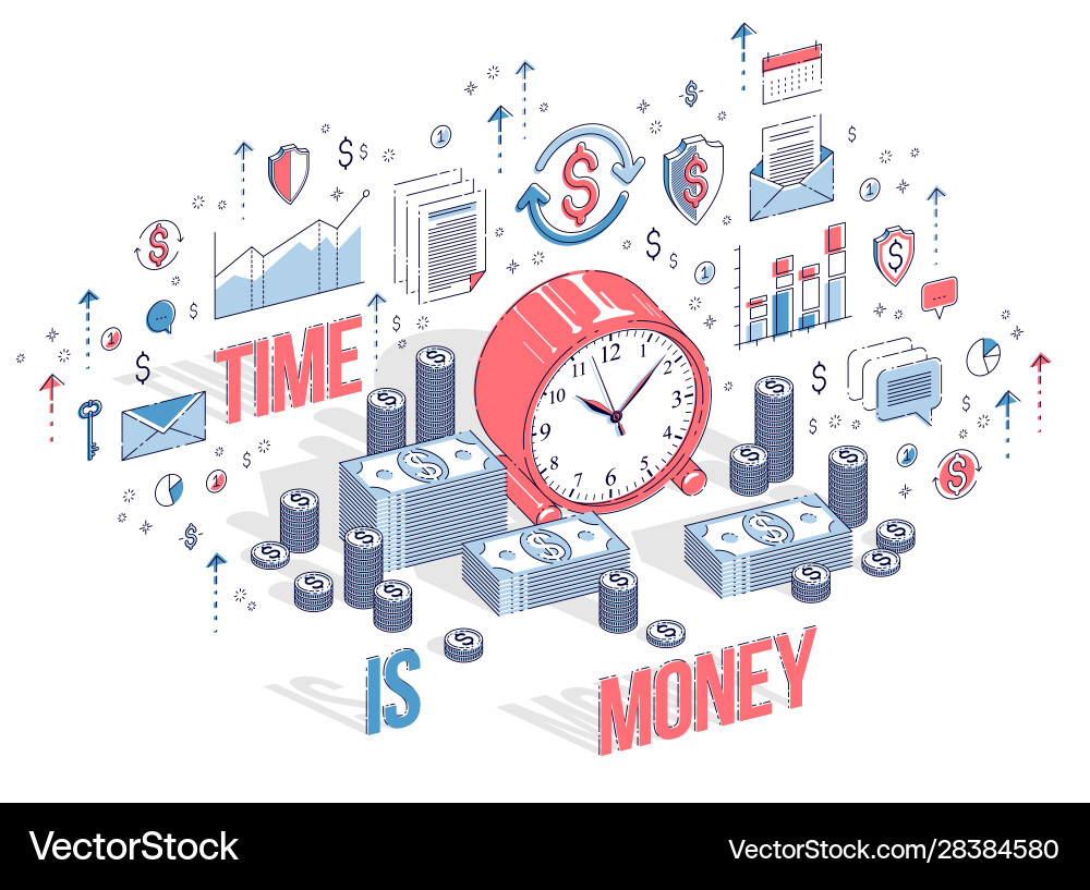 Time is money concept table clock with cash Vector Image