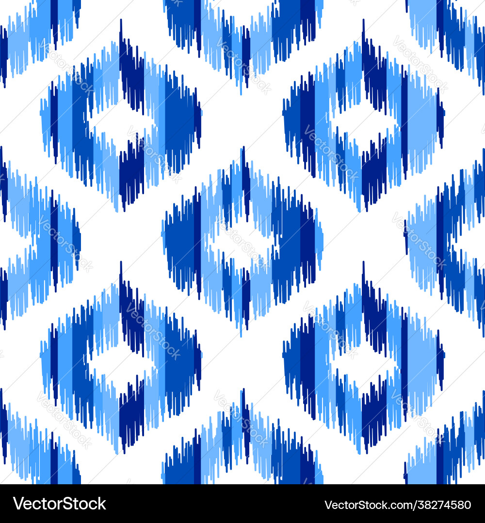 Uzbek ikat silk fabric pattern indigo blue white Vector Image
