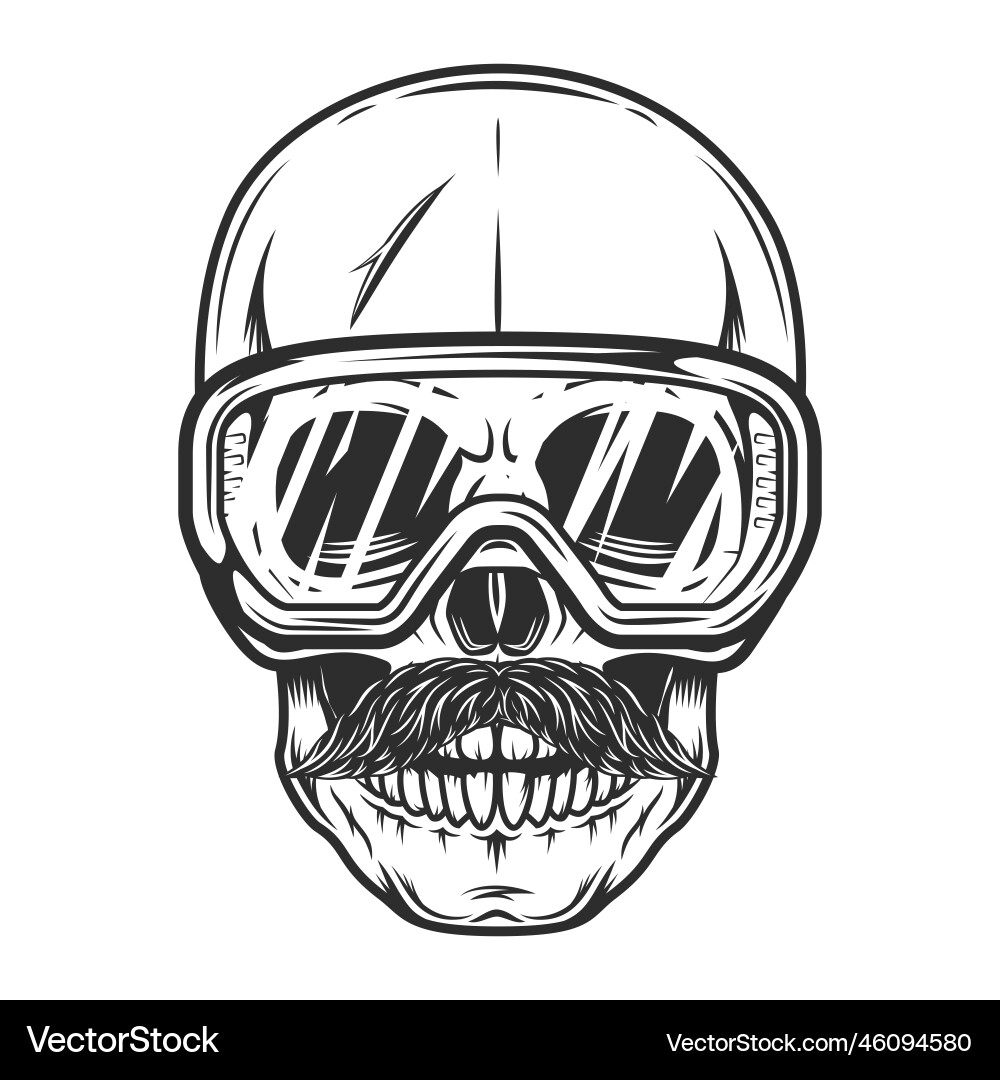 Worker skull with mustache in safety glasses Vector Image