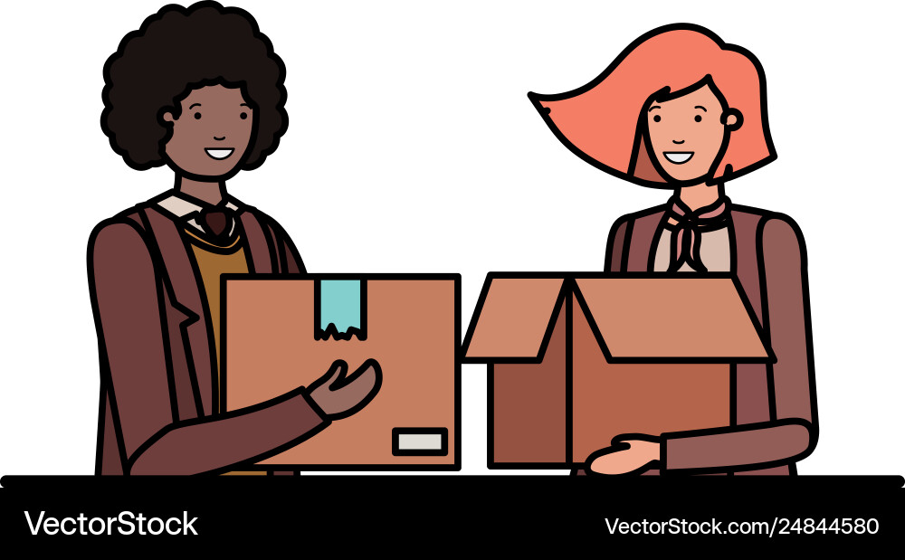Young couple with cardboard box avatar character Vector Image