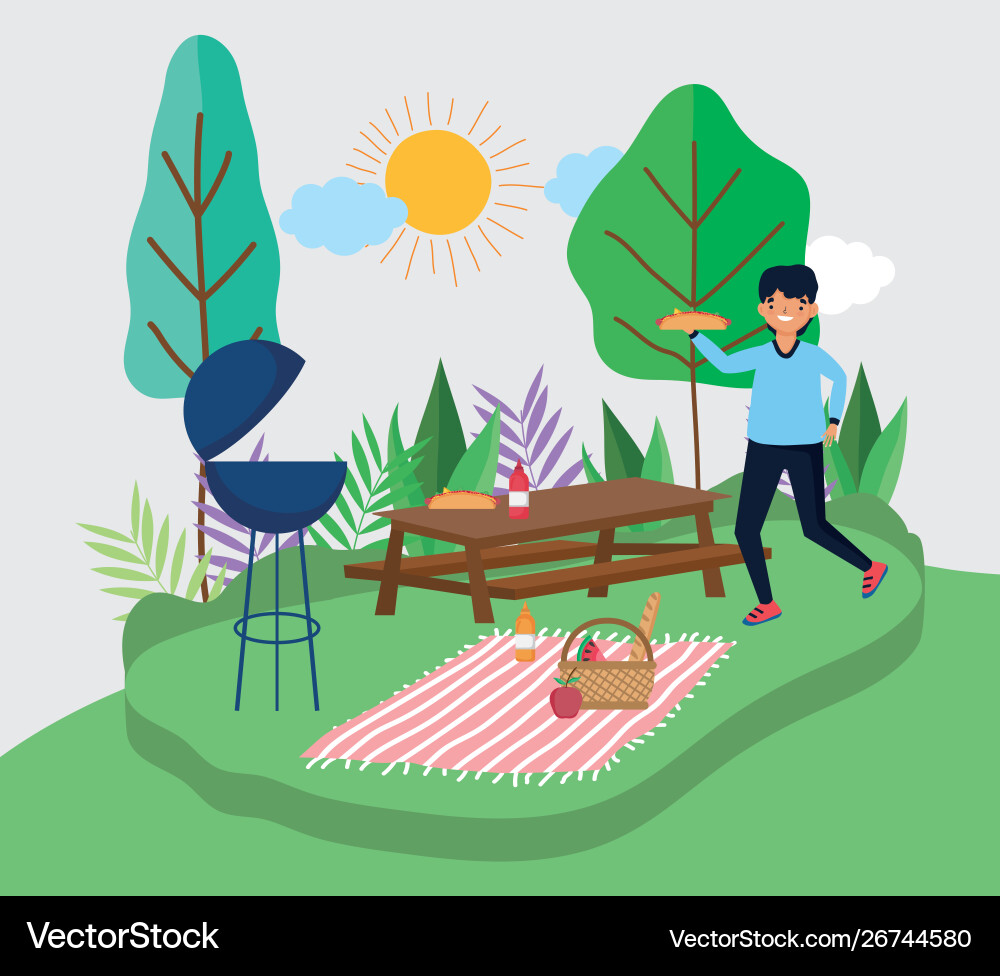 Young people picnic in park Royalty Free Vector Image