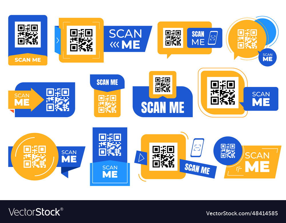 Advertising symbols with qr code barcode quick Vector Image