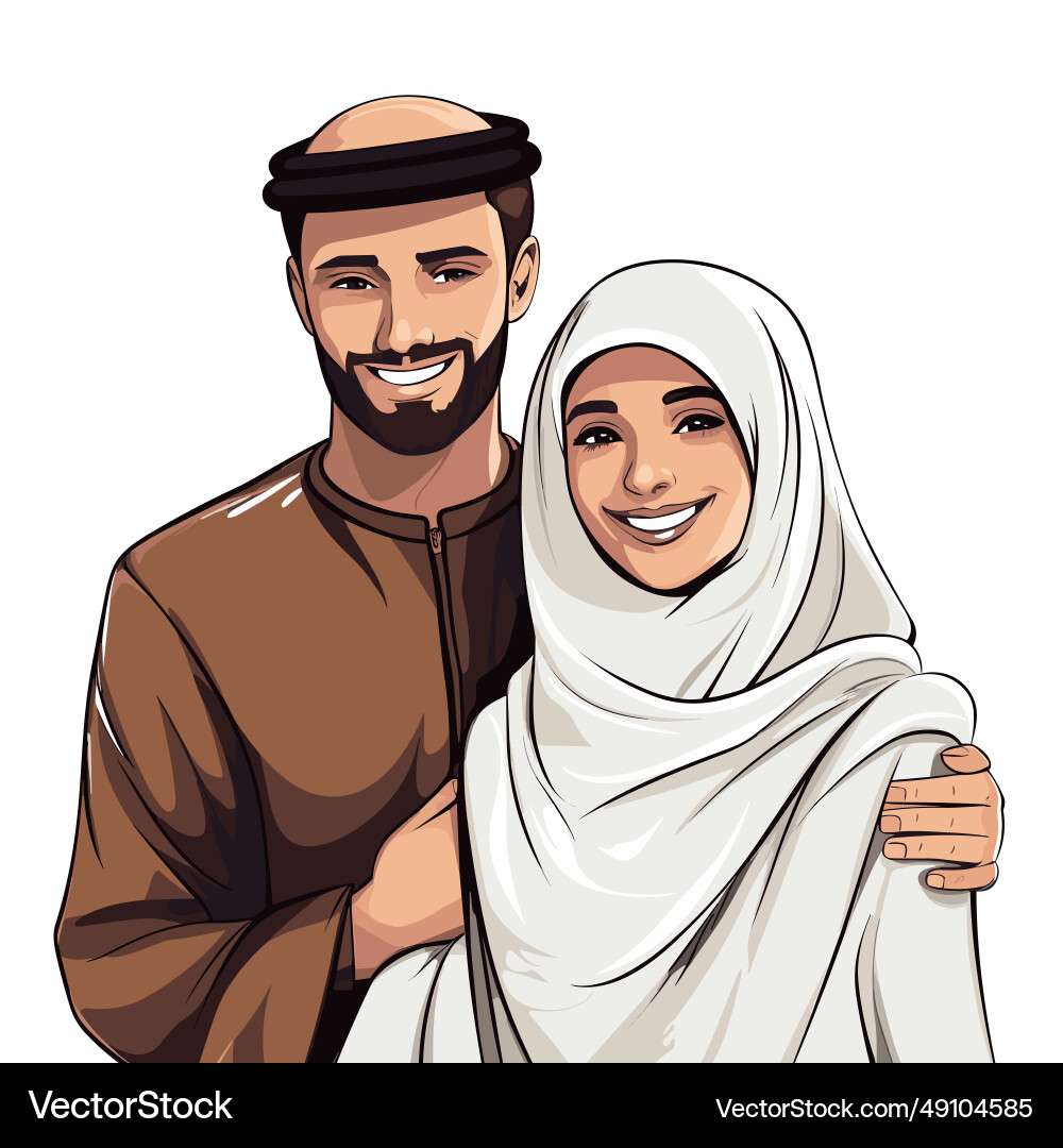 Arabian couple hand-drawn comic arab couple Vector Image