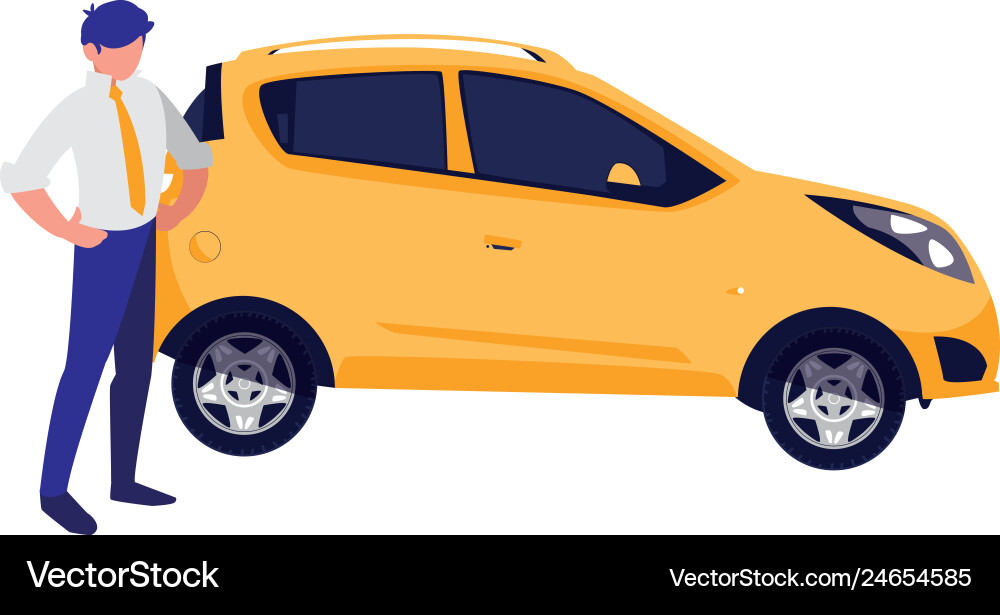 Businessman with car character Royalty Free Vector Image