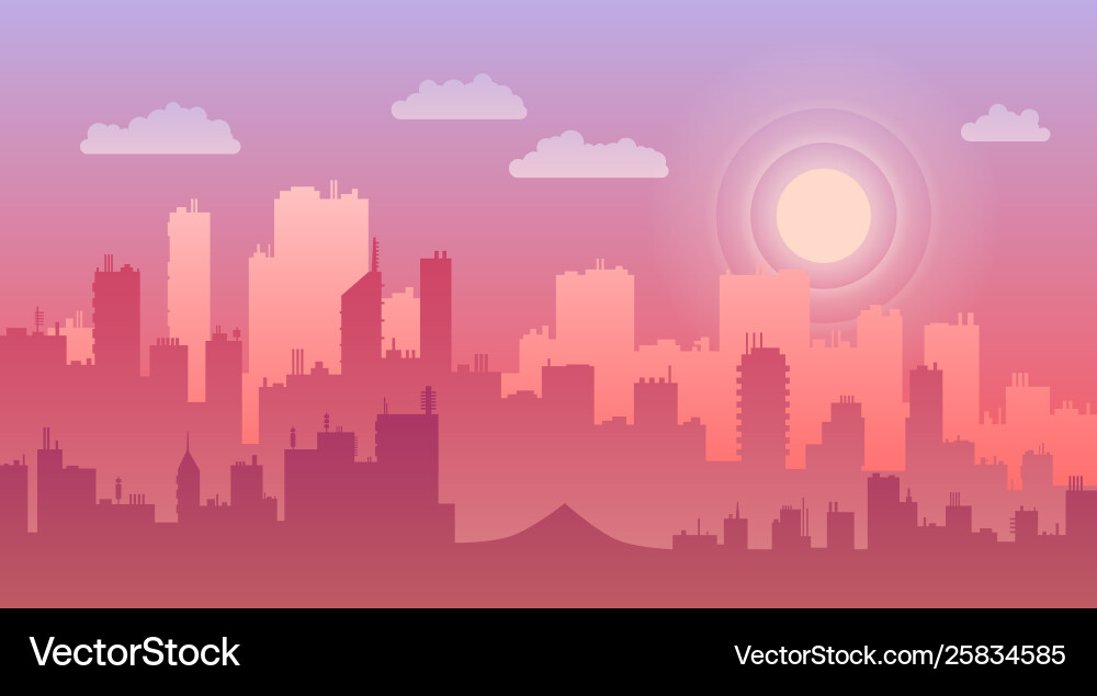 Evening city panorama flat Royalty Free Vector Image