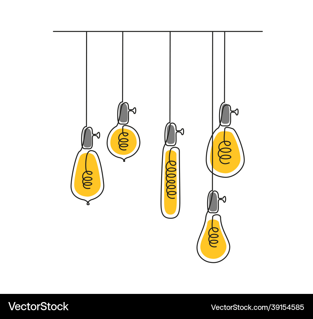 One continuous line drawing of shining lightbulbs Vector Image