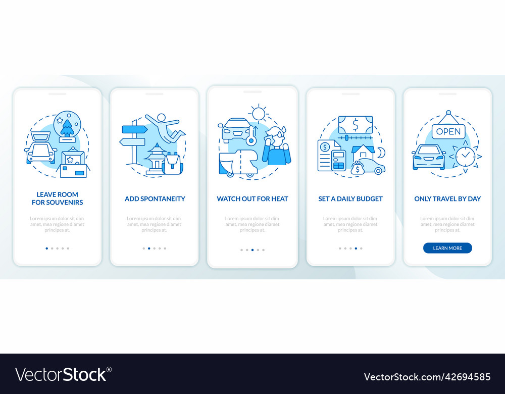 Road trip advices blue onboarding mobile app Vector Image Road trip advices blue onboarding mobile app Vector Image