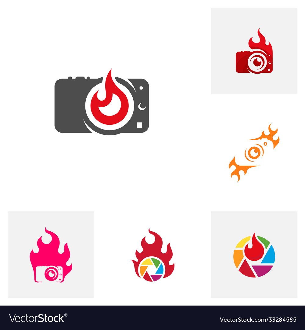 Set fire camera logo design template camera Vector Image