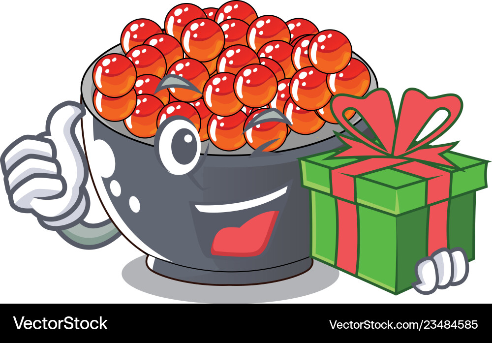 With gift salmon roe character ready to eat Vector Image