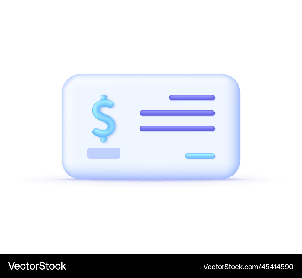 3d bank check isolated on white background Vector Image