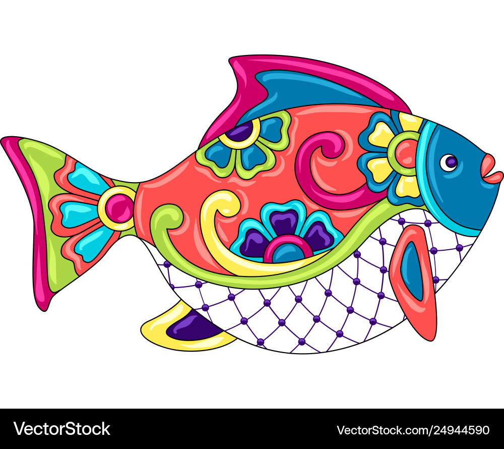 Decorative ornamental fish mexican ceramic cute Vector Image