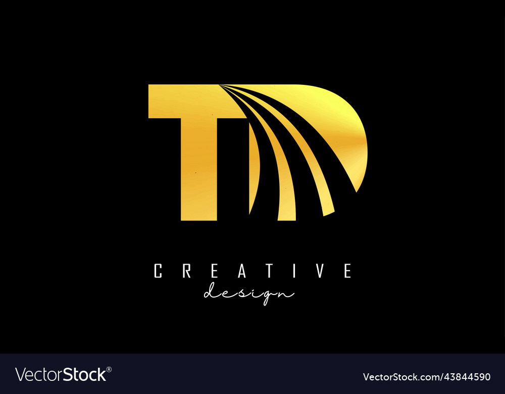 Golden letters td t d logo with leading lines Vector Image
