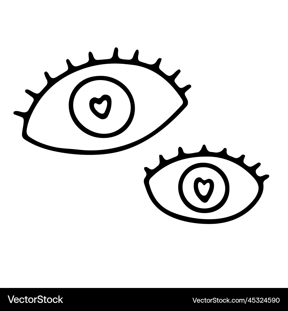 Hand-drawn black outline eye with heart Royalty Free Vector