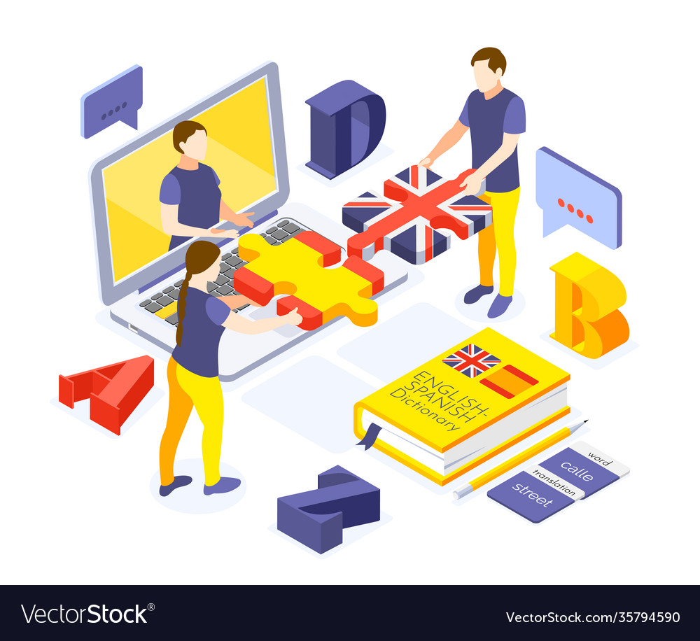 Language courses isometric composition Royalty Free Vector