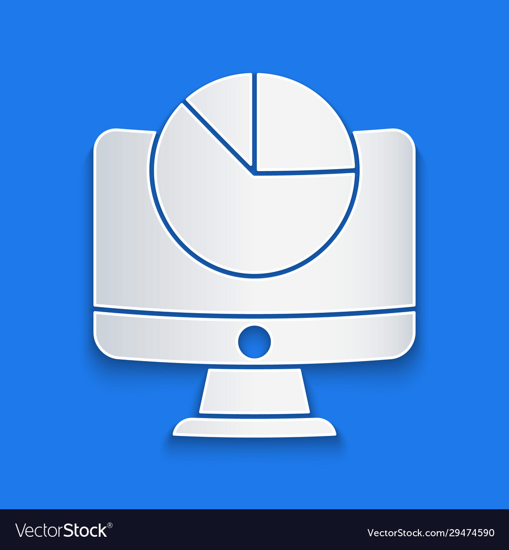 Paper cut computer monitor with graph chart icon Vector Image