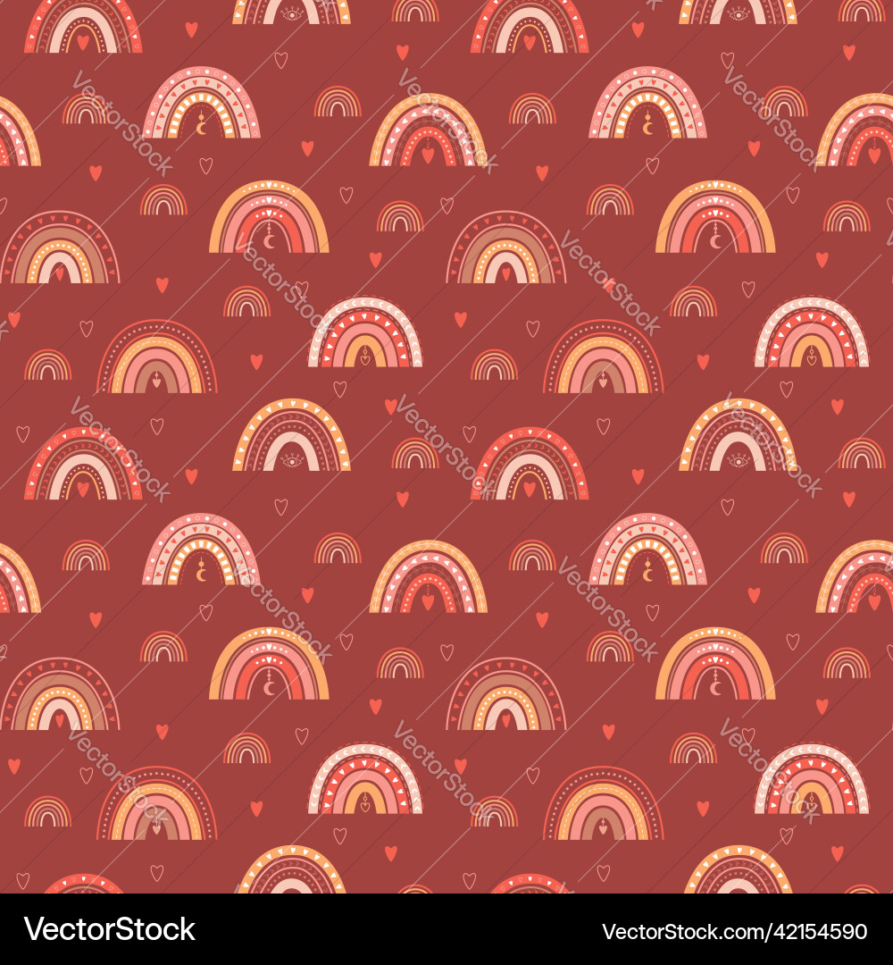 Seamless pattern with boho rainbows hearts Vector Image
