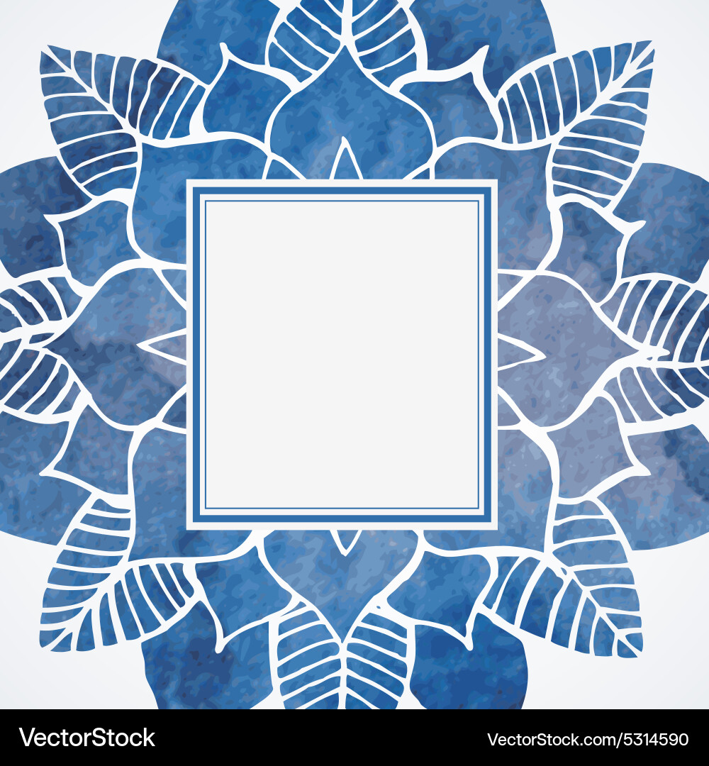 Watercolor blue frame with lace floral pattern Vector Image