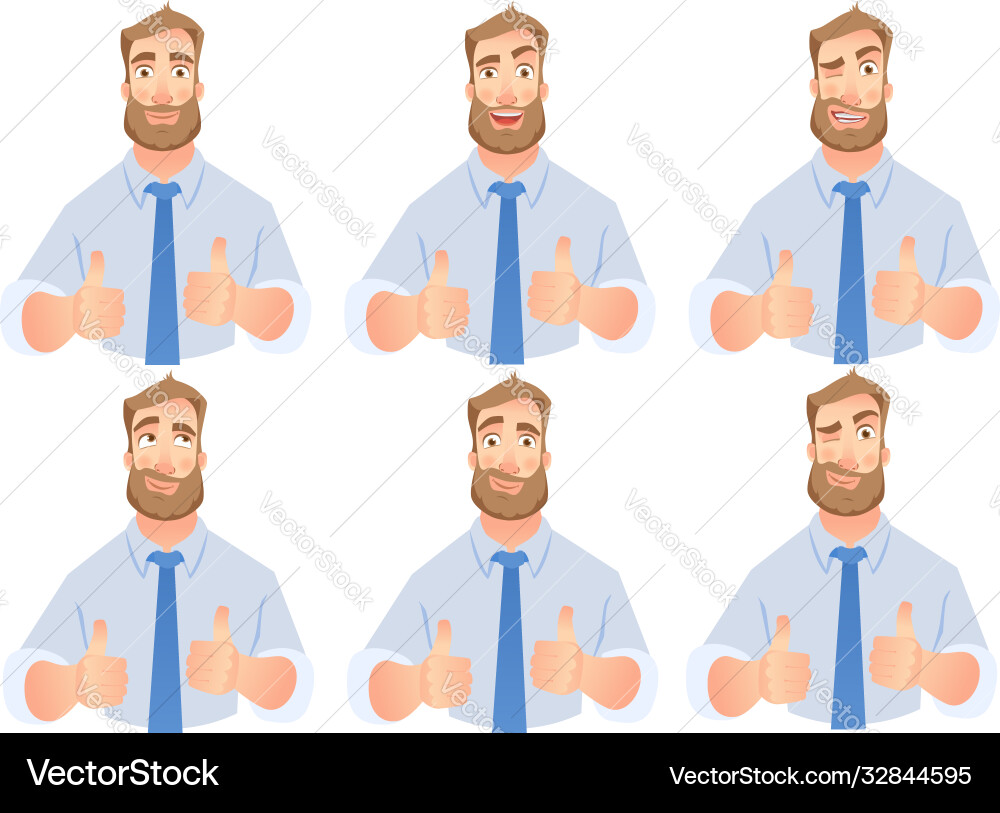 Businessman show thumb up -set Royalty Free Vector Image
