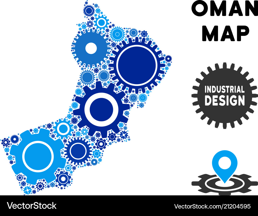 Collage oman map of gears Royalty Free Vector Image