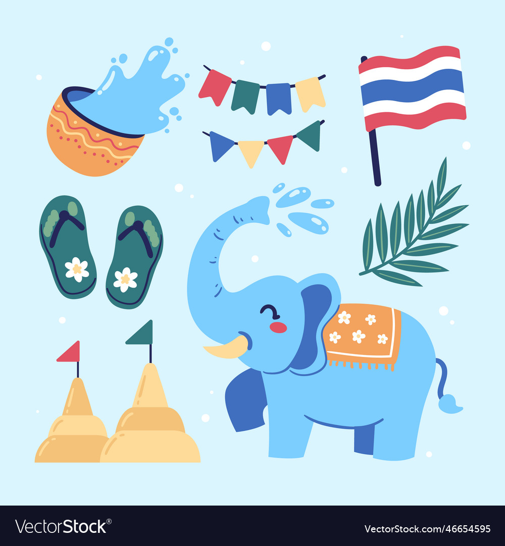 Flat songkran elements set Royalty Free Vector Image