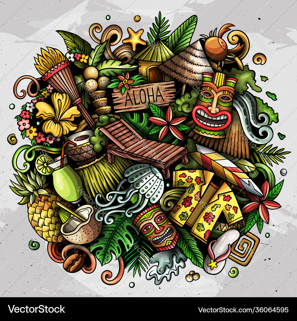 Hawaii hand drawn cartoon doodle Royalty Free Vector Image