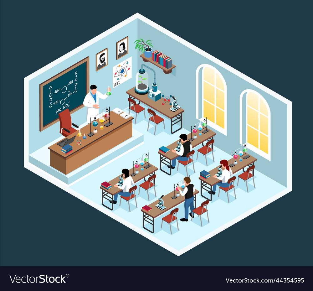 Isometric chemistry class composition Royalty Free Vector