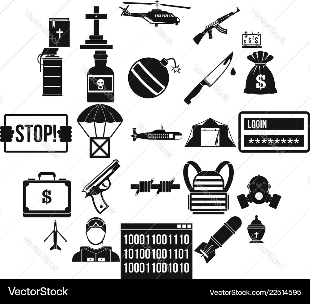 Military icons set simple style Royalty Free Vector Image