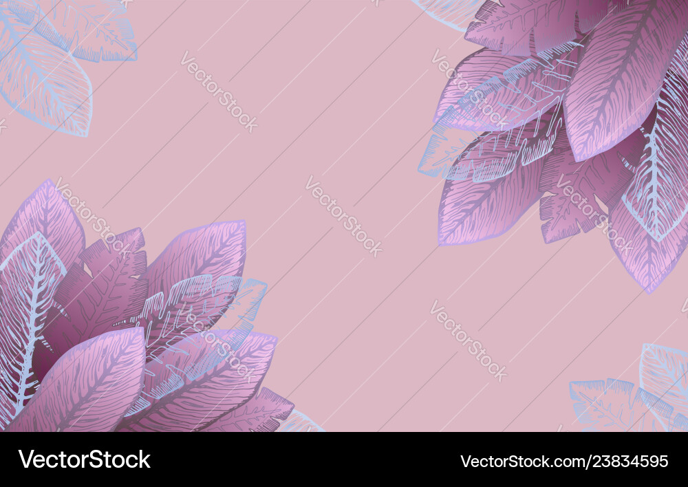 Pale pink frame with blue tropical leaves Vector Image