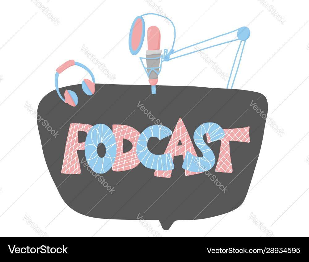 Podcast text logo emblem color design Royalty Free Vector