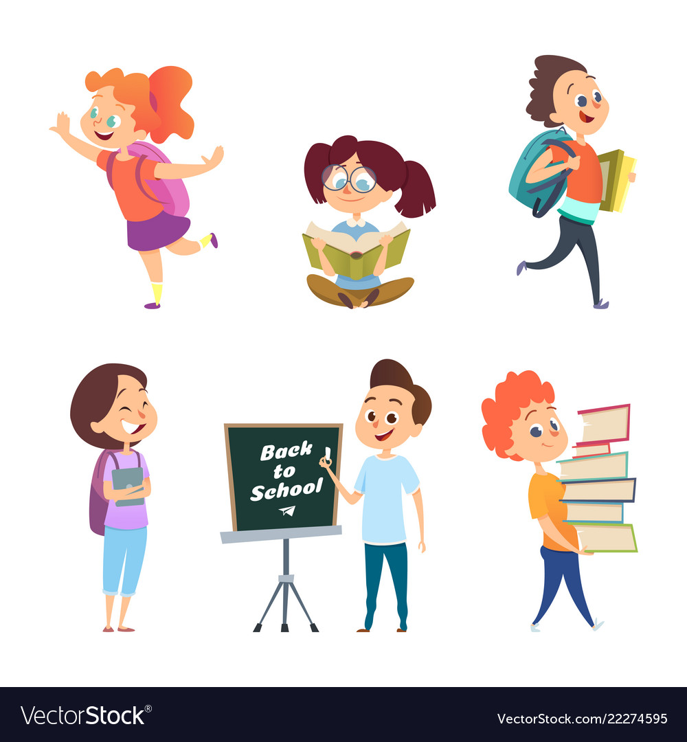 School children back to characters Royalty Free Vector Image