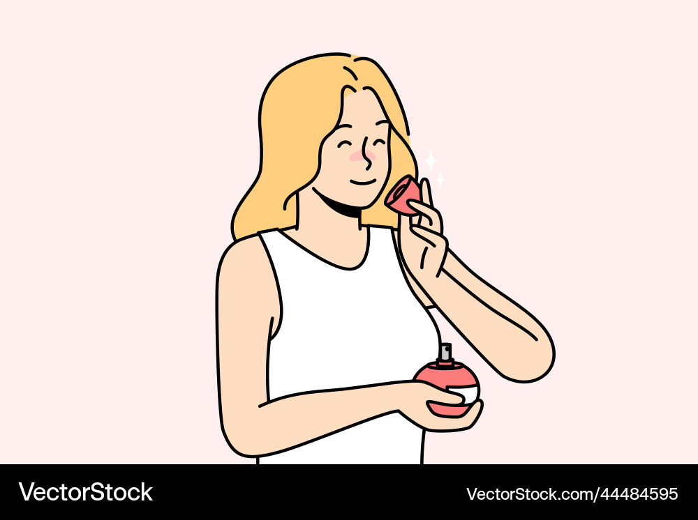 Smiling woman smelling perfume Royalty Free Vector Image