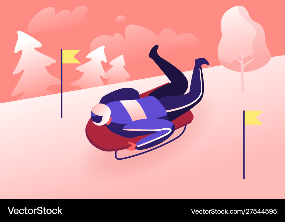 Winter sport skeleton athlete lying on sledge Vector Image