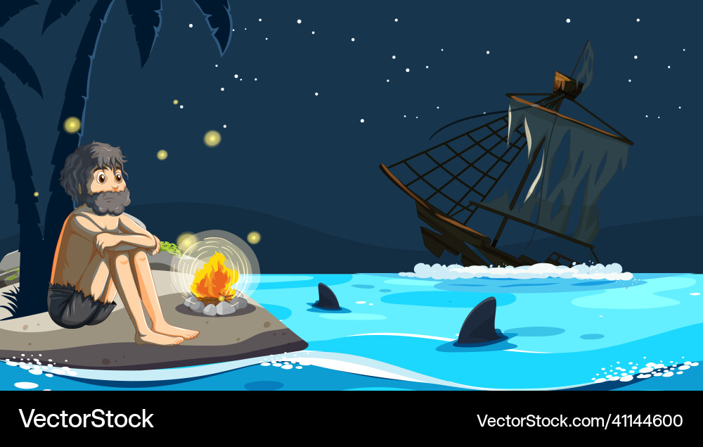 A man on deserted island isolated Royalty Free Vector Image