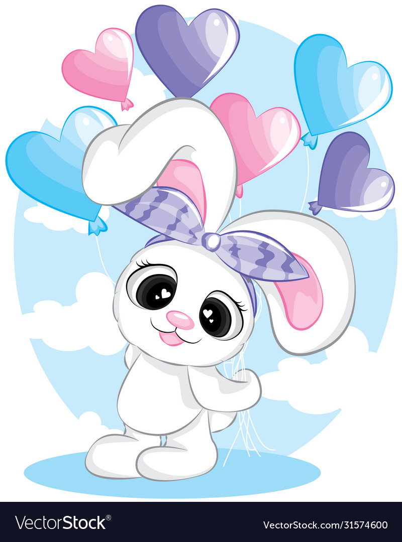 Cute cartoon bunny holding a balloon valentines Vector Image
