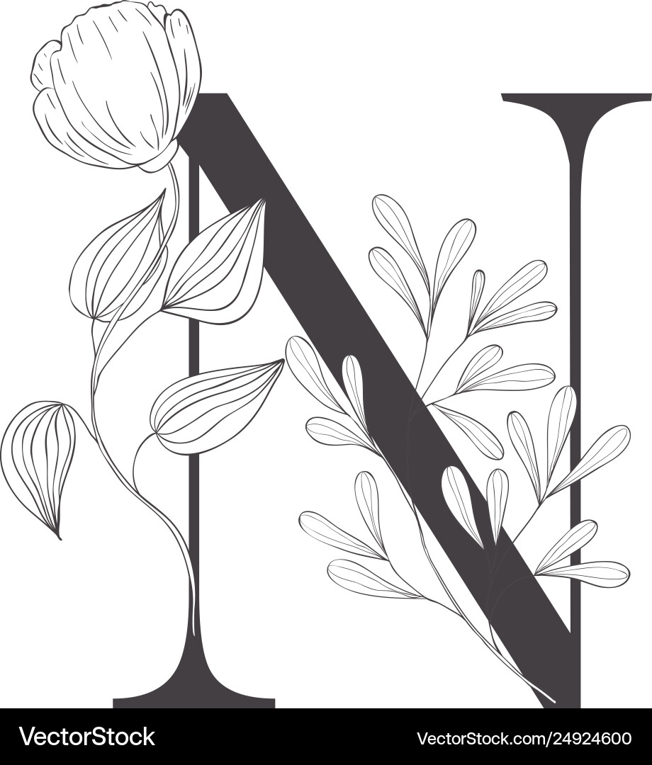 Floral botanical alphabet letter with plants Vector Image