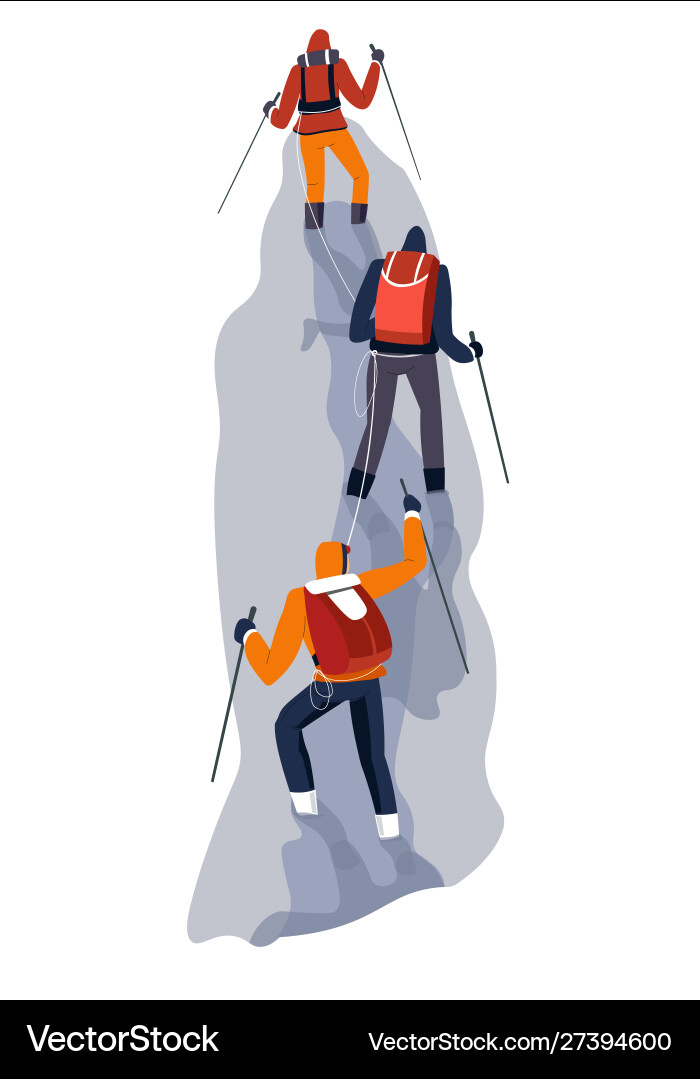Group climbers on rope in glacier Royalty Free Vector Image