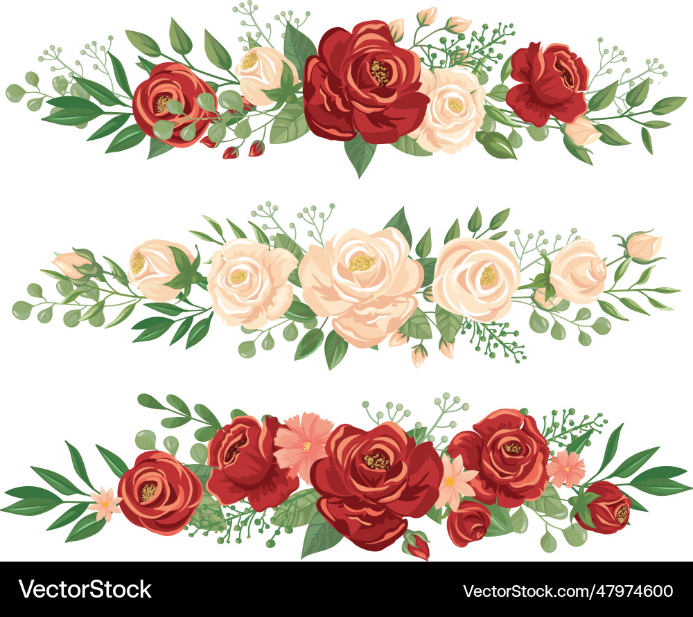 Panoramic flowers borders rose bud flower border Vector Image