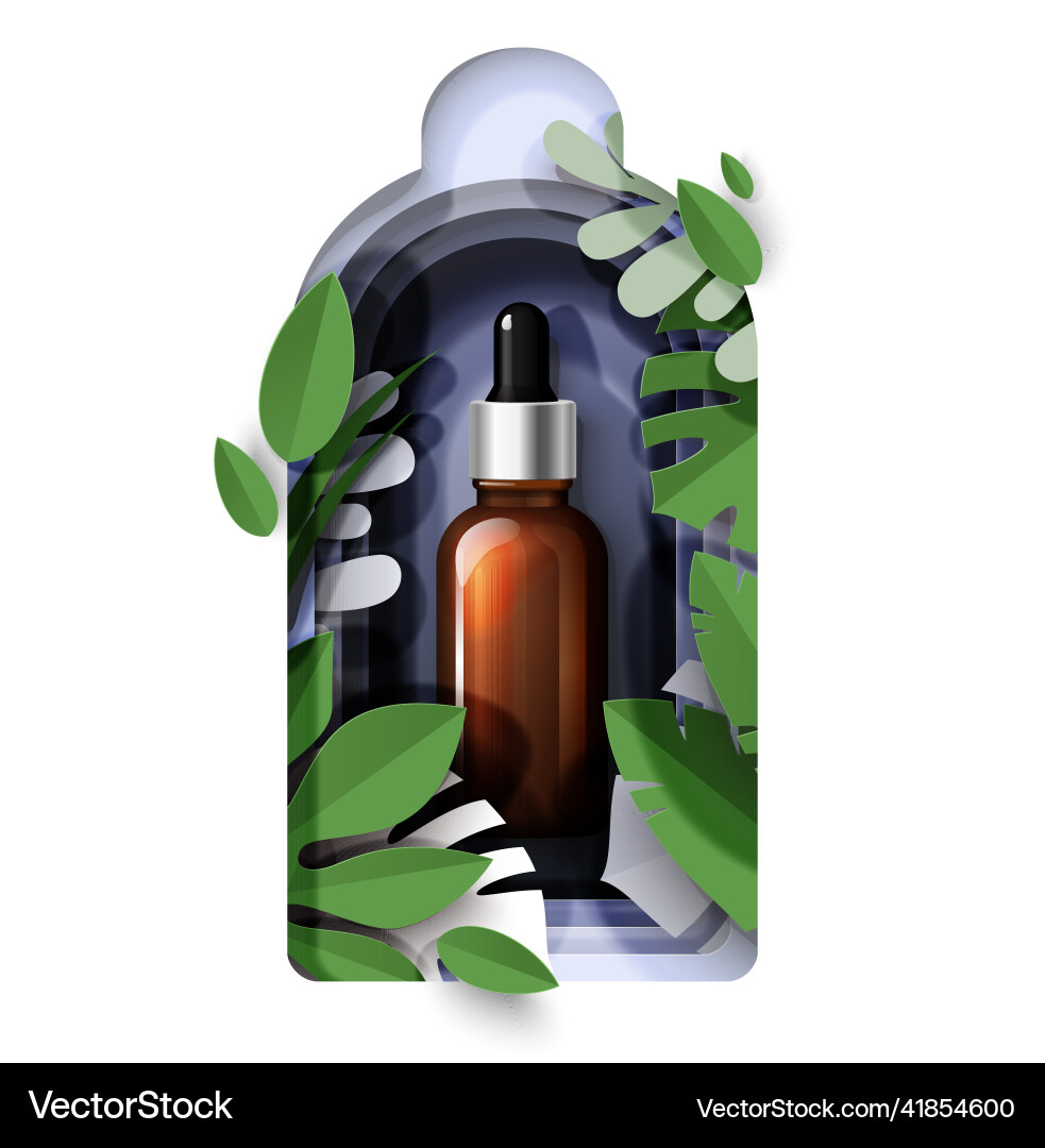Paper cut cosmetic dropper bottle with essential Vector Image