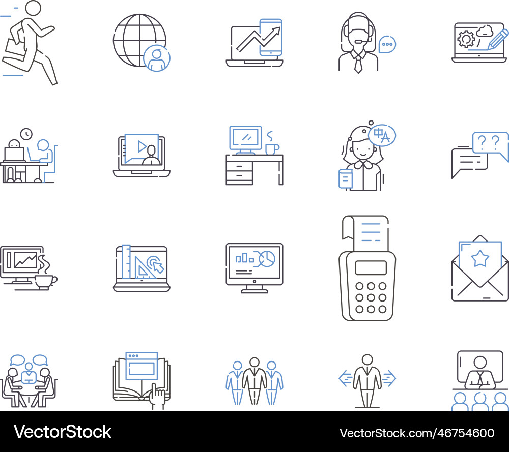 Remote team outline icons collection team Vector Image