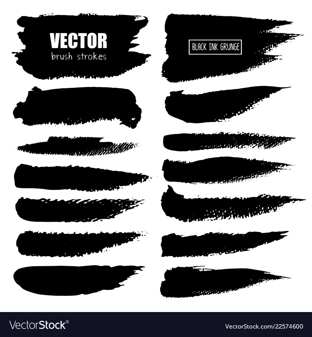 Set of brush stroke black ink grunge Royalty Free Vector