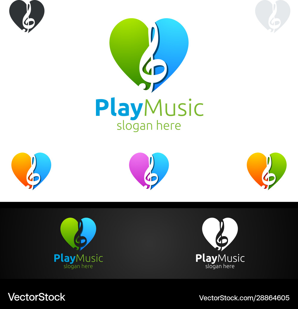 Abstract music logo with note and play concept Vector Image