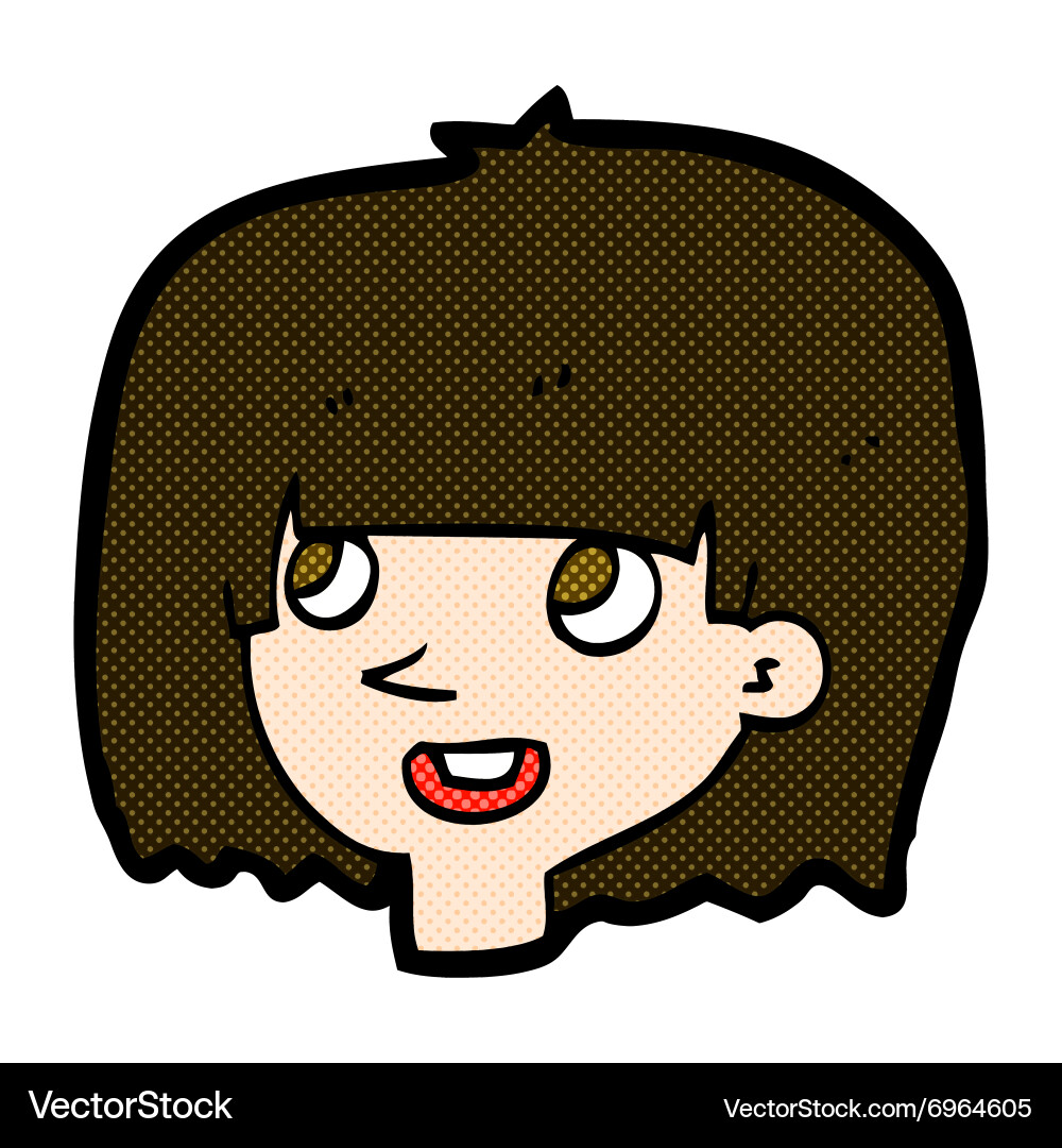 Comic cartoon happy female face Royalty Free Vector Image