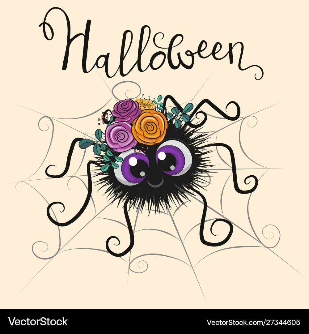 Cute cartoon spider with witch hat Royalty Free Vector Image