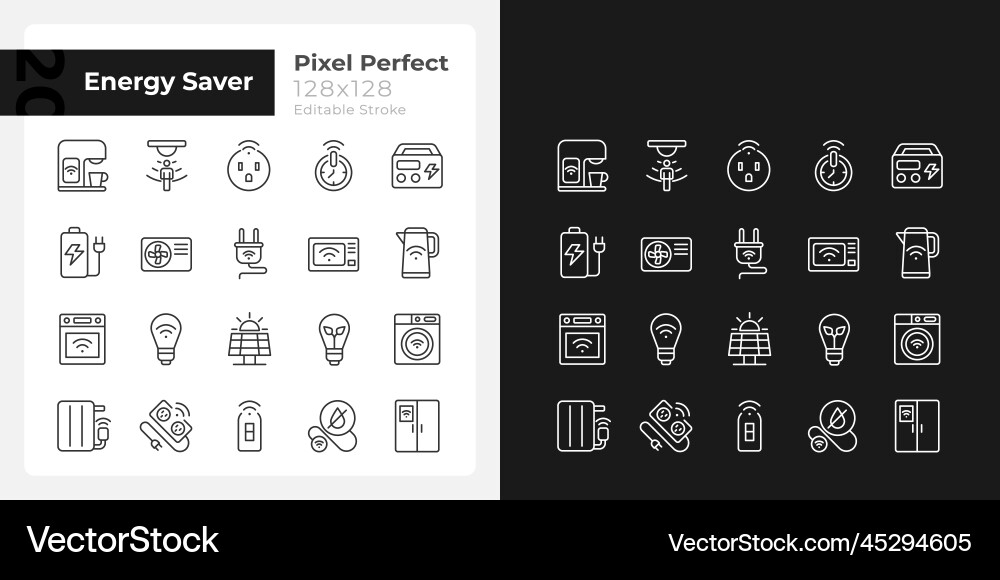 Energy saver pixel perfect linear icons set Vector Image