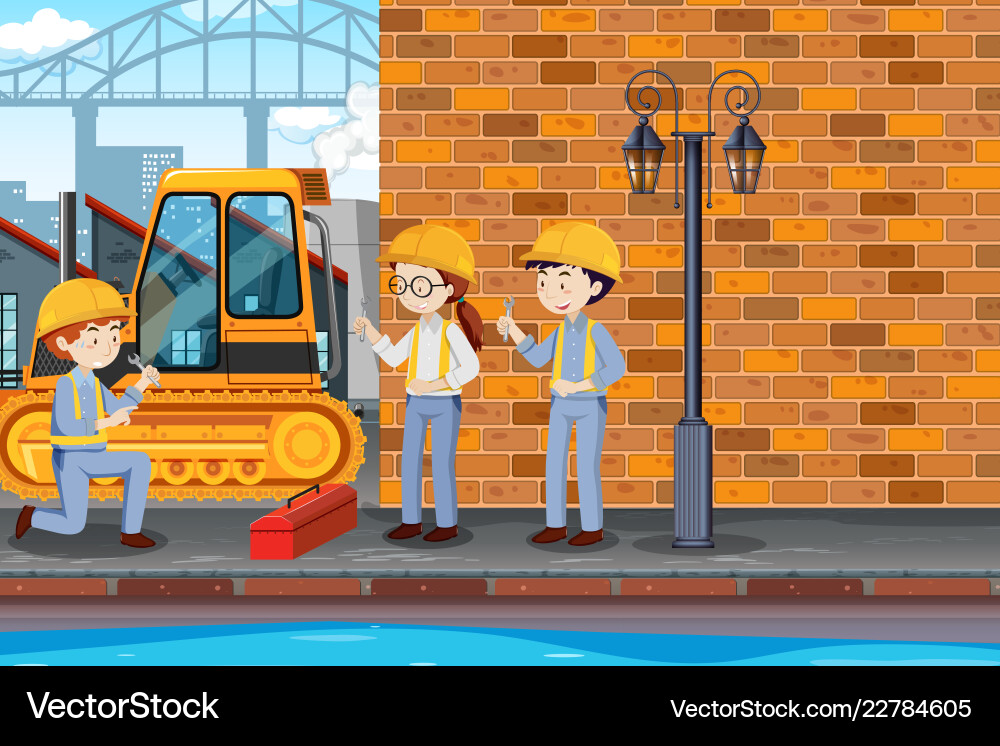 Engineer fixing cart at factory Royalty Free Vector Image
